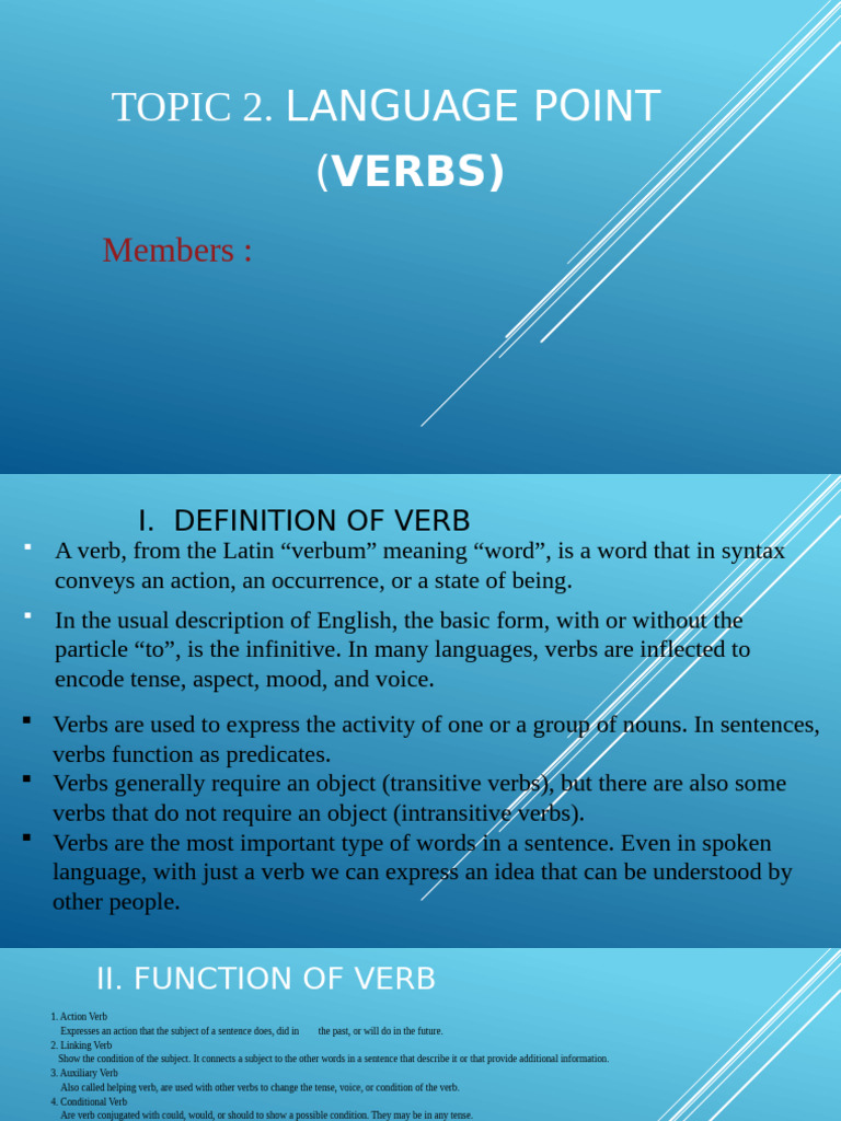 Topic 2. Language Point (Verbs) | PDF | Verb | Subject (Grammar)