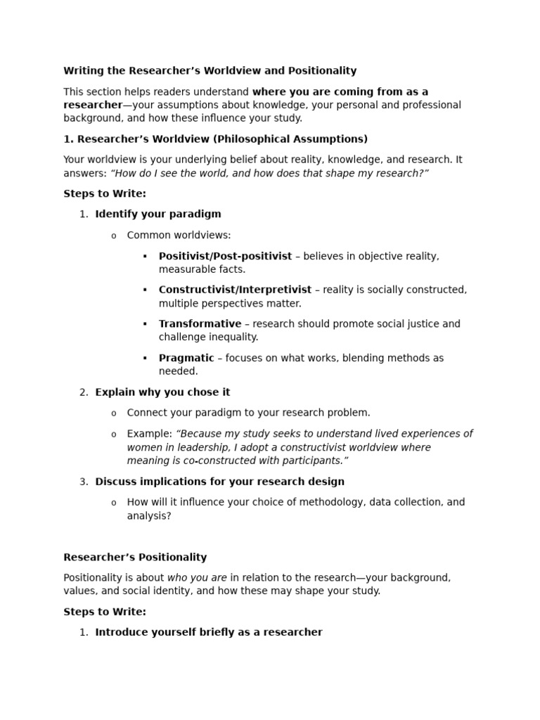 Worldview and Positionality | PDF | Methodology | Knowledge