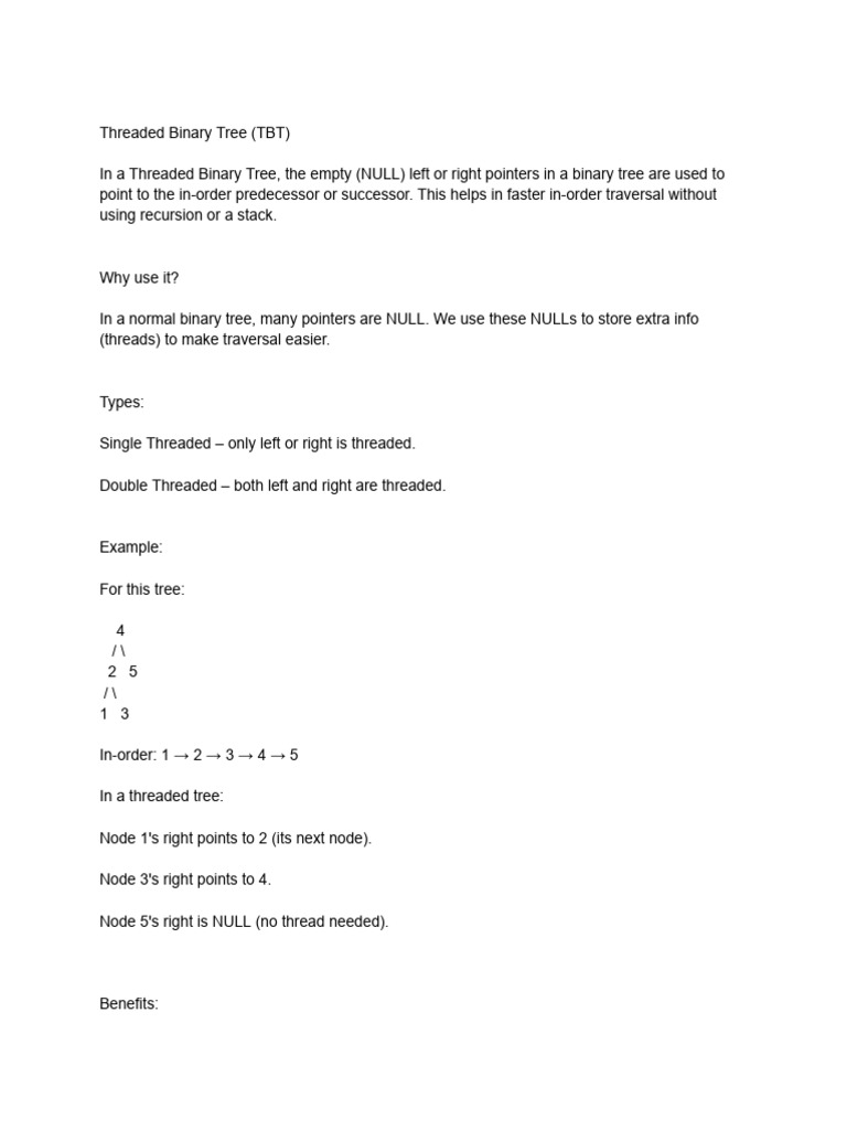 Threaded Binary Tree (TBT) | PDF
