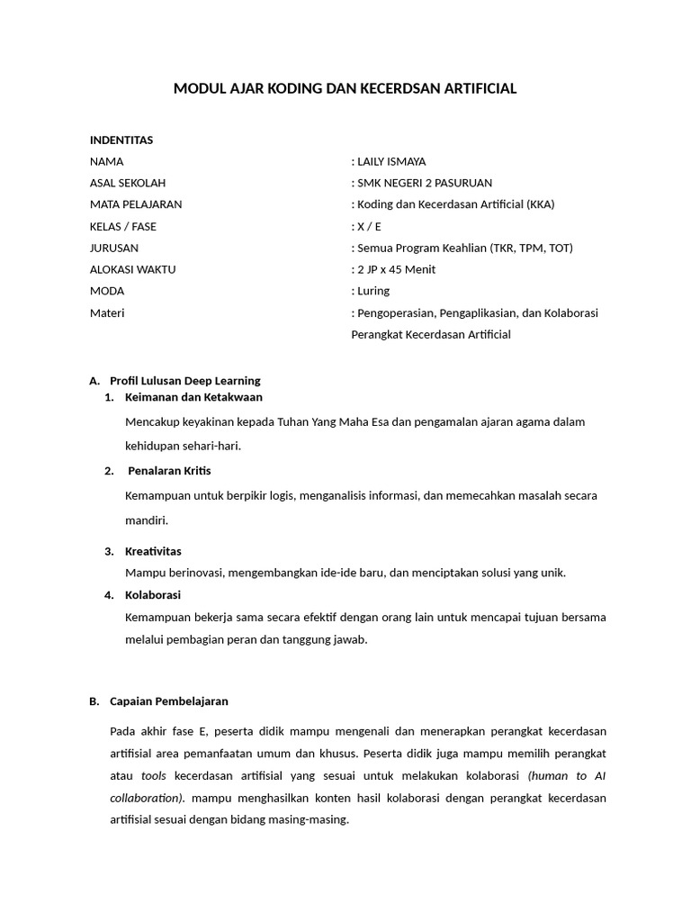 Modul Ajar Koding Dan Kecerdsan Artificial Modul 2 | PDF