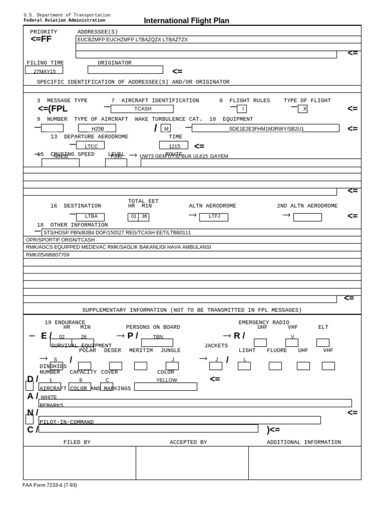 FAA International Flight Plan Details | PDF | Aviation | Transport
