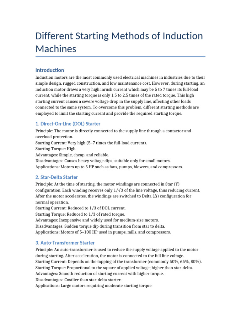 Starting Methods of Induction Machines | PDF | Electric Motor | Electric Power