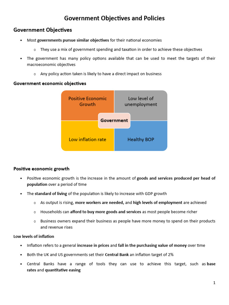 Government Objectives and Policies | PDF | Taxes | Inflation