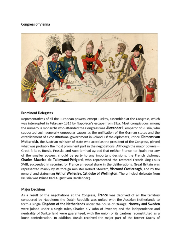 Congress of Vienna | PDF | First French Empire | Former Monarchies Of ...