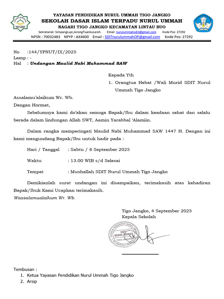 Undangan Maulid Nabi di SDIT Nurul Ummah | PDF