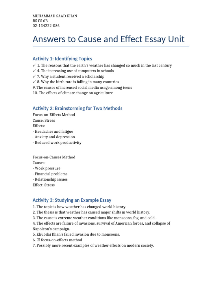 Cause and Effect Essay Insights | PDF