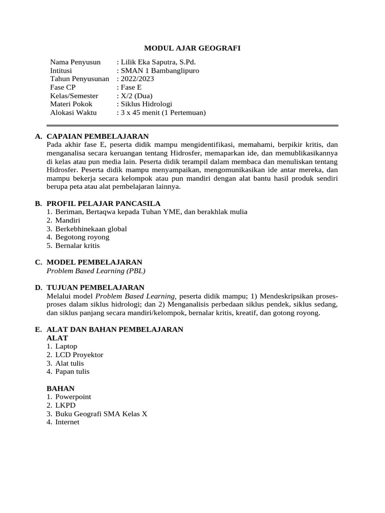 Modul Ajar - Siklus 3 Mandiri - Siklus Hidrologi | PDF