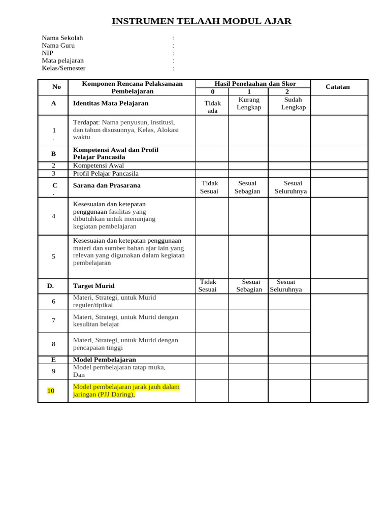Instrumen Penilaian Modul Ajar | PDF