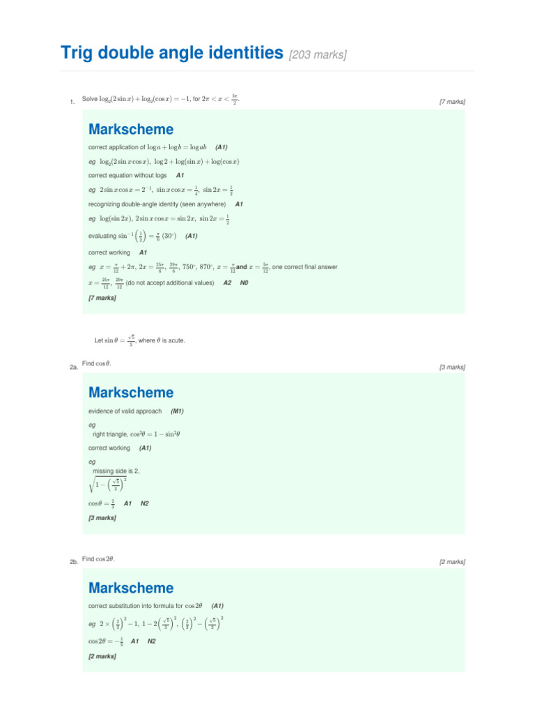 Trig - Double - Angle - Identities Key | PDF | Mathematics | Geometry
