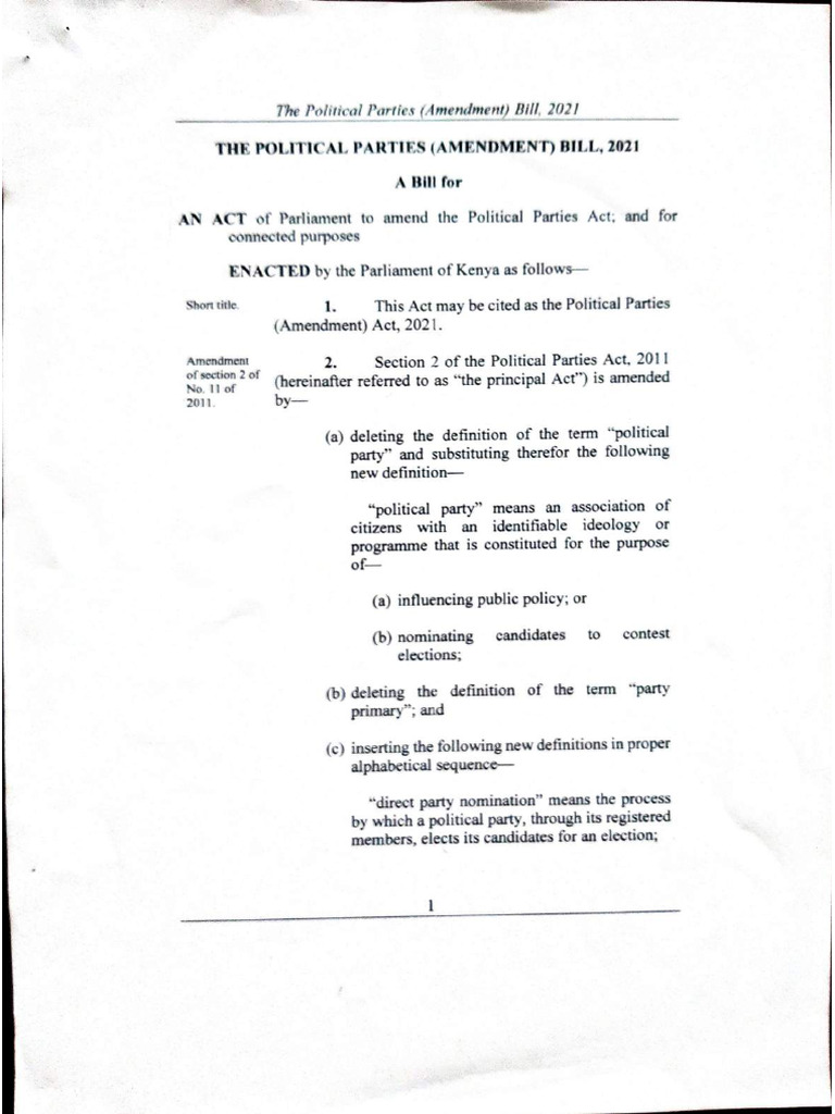 Political Parties Amendment Bill, 2021-Compressed | PDF