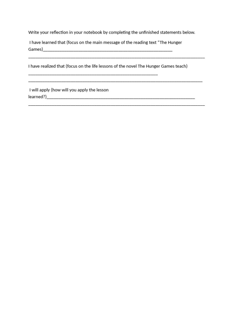 Reflection on Lessons from The Hunger Games | PDF