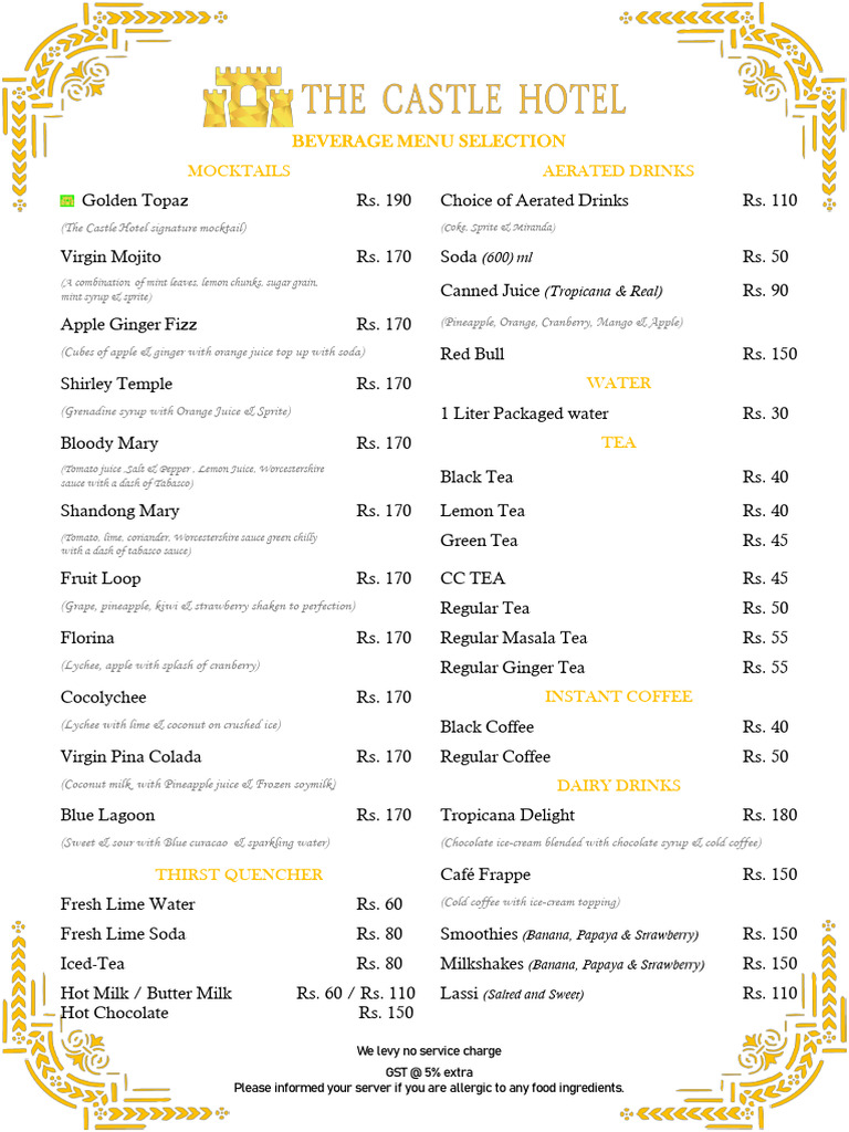 Comprehensive Beverage and Food Menu | PDF | Curry | Indian Cuisine