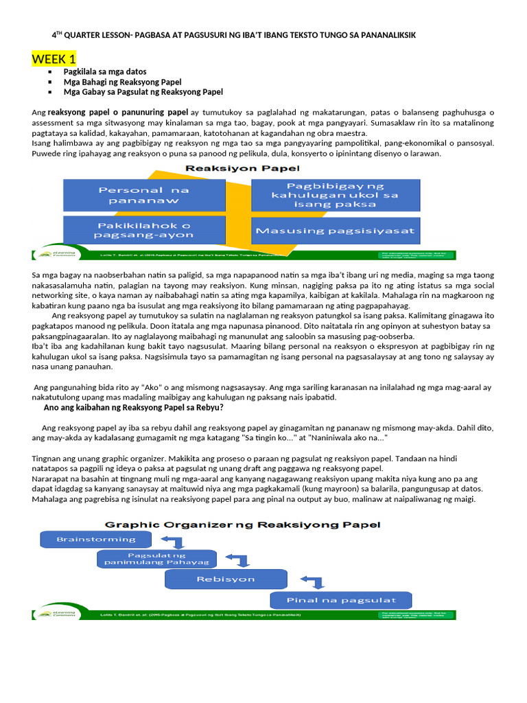 4th Quarter Lesson Pagbasa at Pananaliksik | PDF