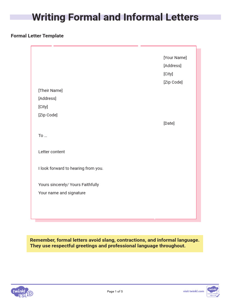 T 1721220944 Esl Writing Formal and Informal Letters Worksheet Adults ...