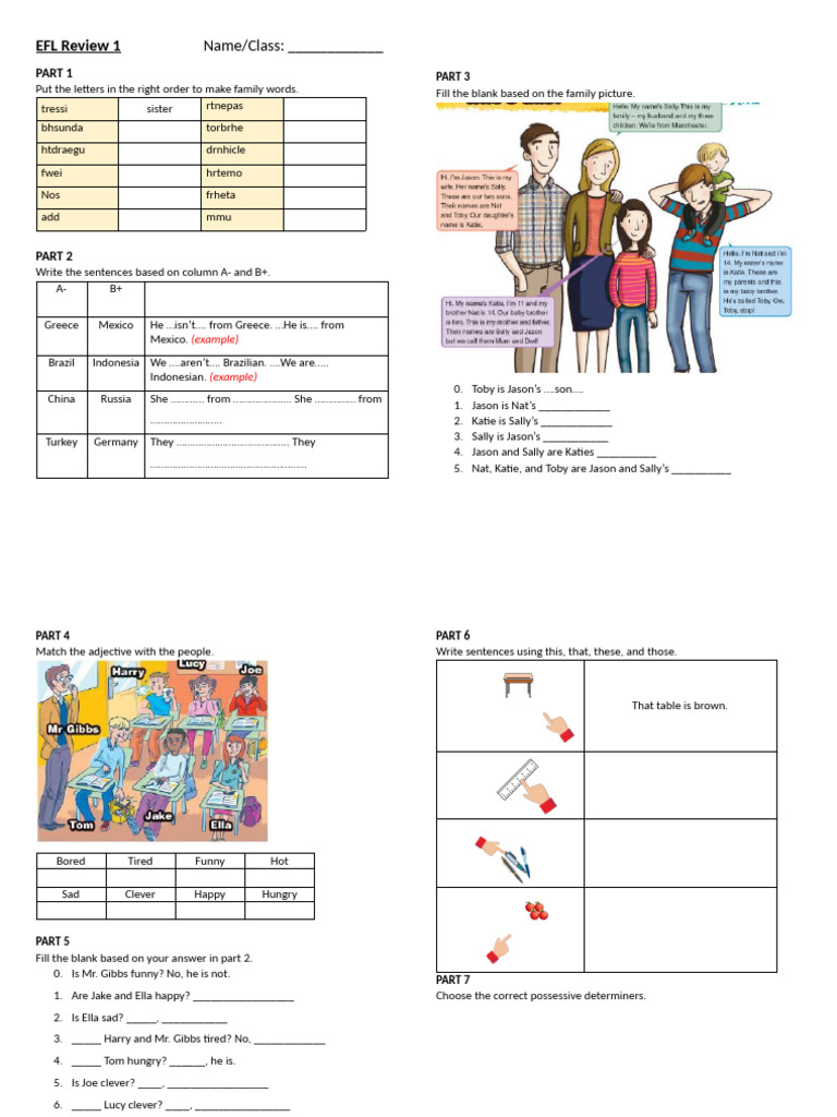 EFL Family Vocabulary and Grammar Exercises | PDF