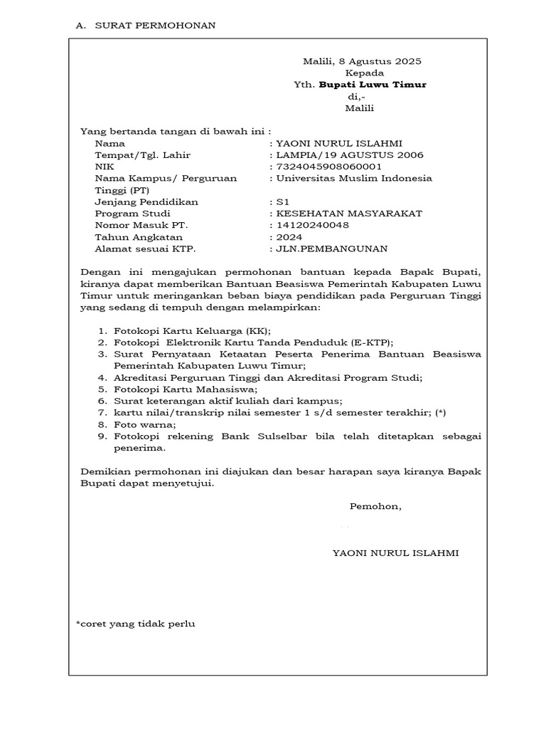 Lampiran Perbup Beasiswa 2025 Yaoni | PDF