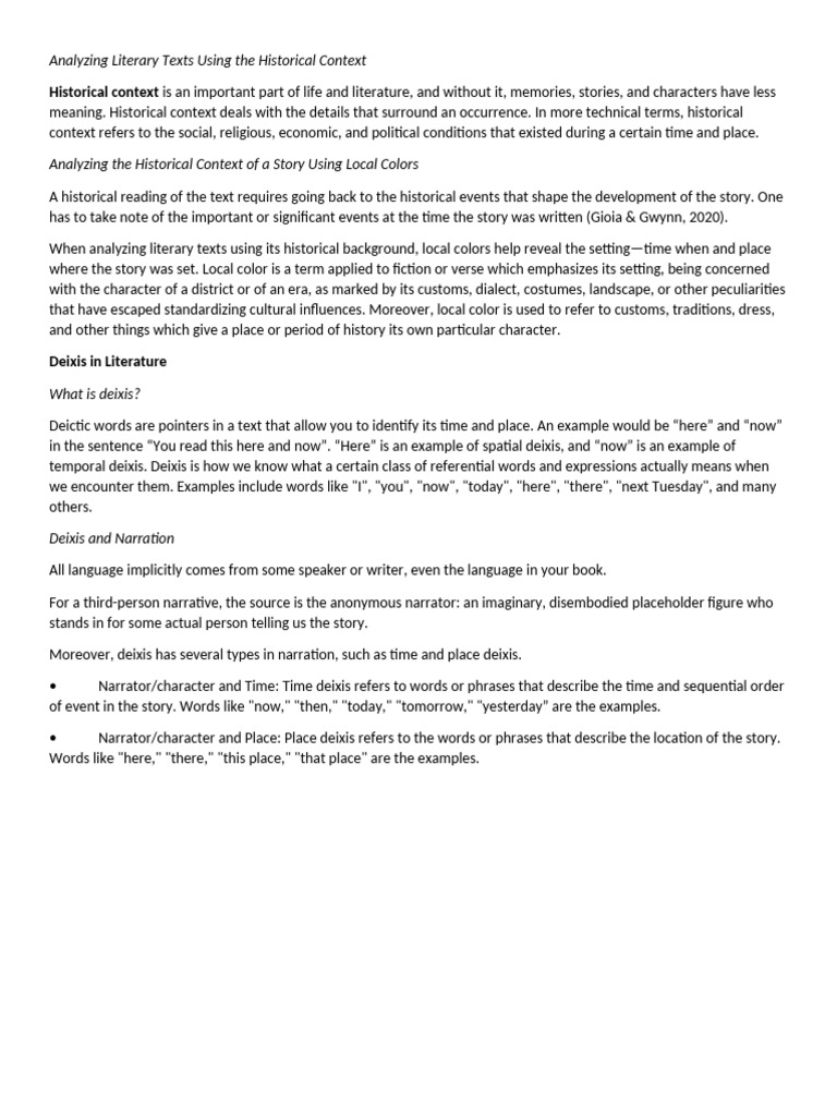 Historical Context in Literary Analysis | PDF | Linguistics | Human ...