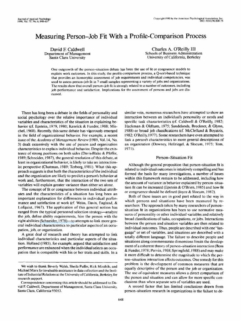 Measuring Person-Job Fit With A Profile-Comparison Process | PDF ...