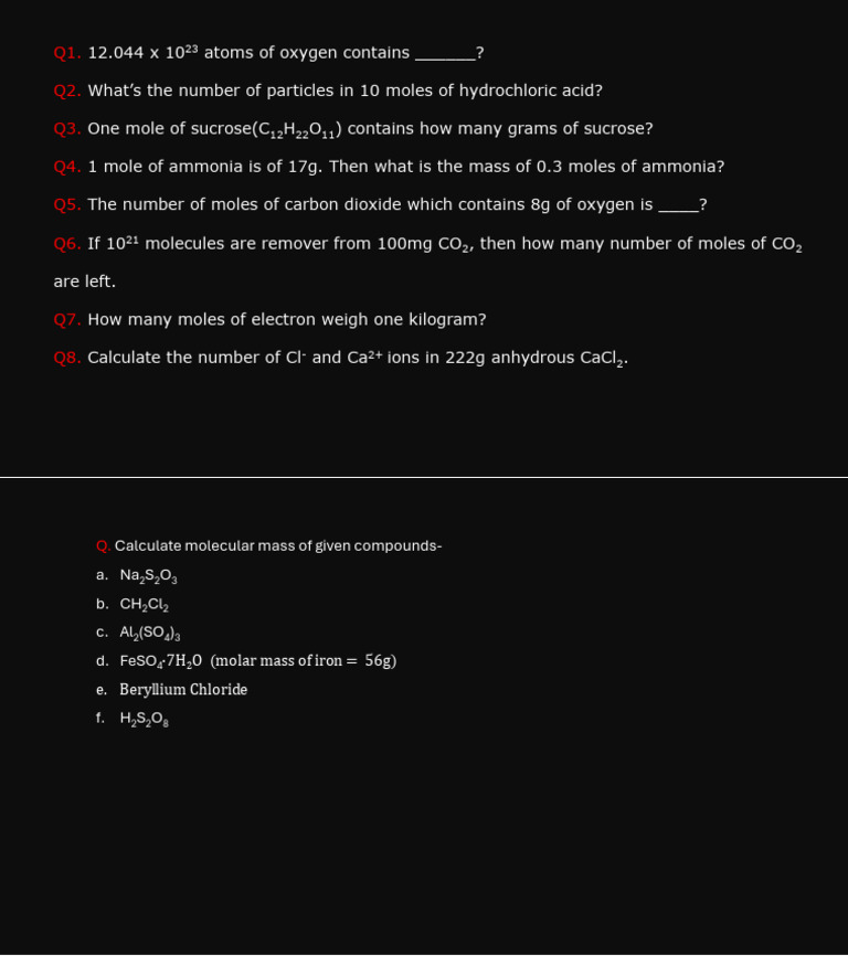 Mole Calculations and Masses in Chemistry | PDF