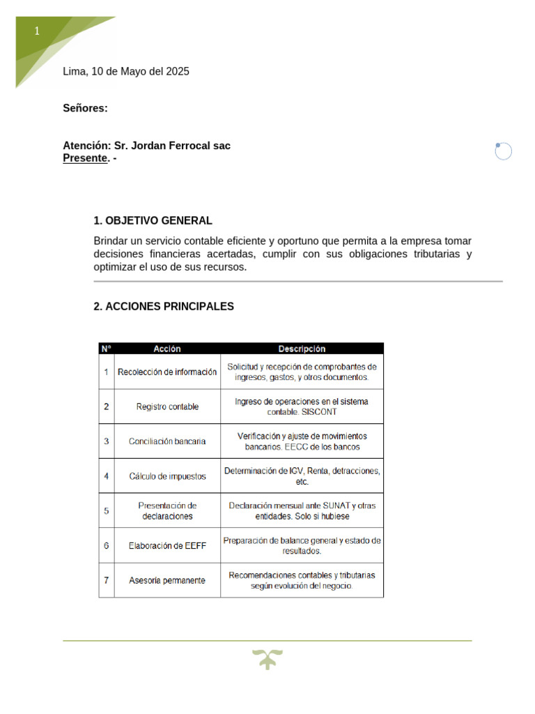Plan Contable Trimestral para Jordan Ferrocal | PDF