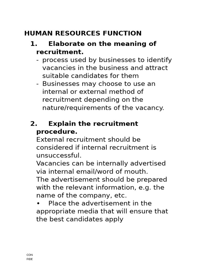 Grade 12 BUSINESS PAPER 1 Short Notes | PDF | Recruitment | Employment