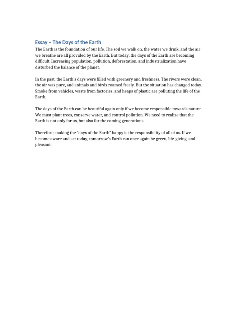 Essay The Days of The Earth | PDF