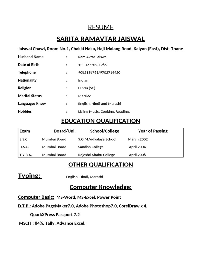 RESUME Sarita | PDF