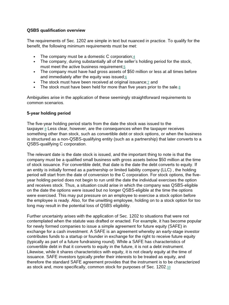 QSBS qualification overview according to Sec 1202 | PDF | Taxes | Stocks