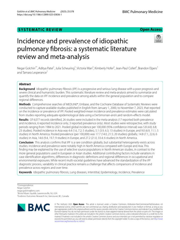 Incidence and Prevalence of IPF A Systematic Literature Review and Meta ...