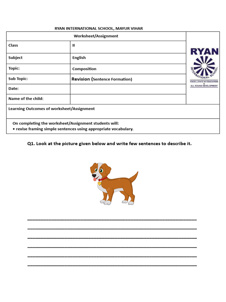 English Composition Worksheet for Class II | PDF