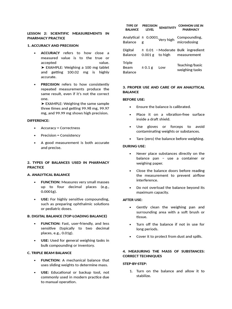 Les 2 Pcal Lab Prelim Notes | PDF | Weighing Scale | Accuracy And Precision