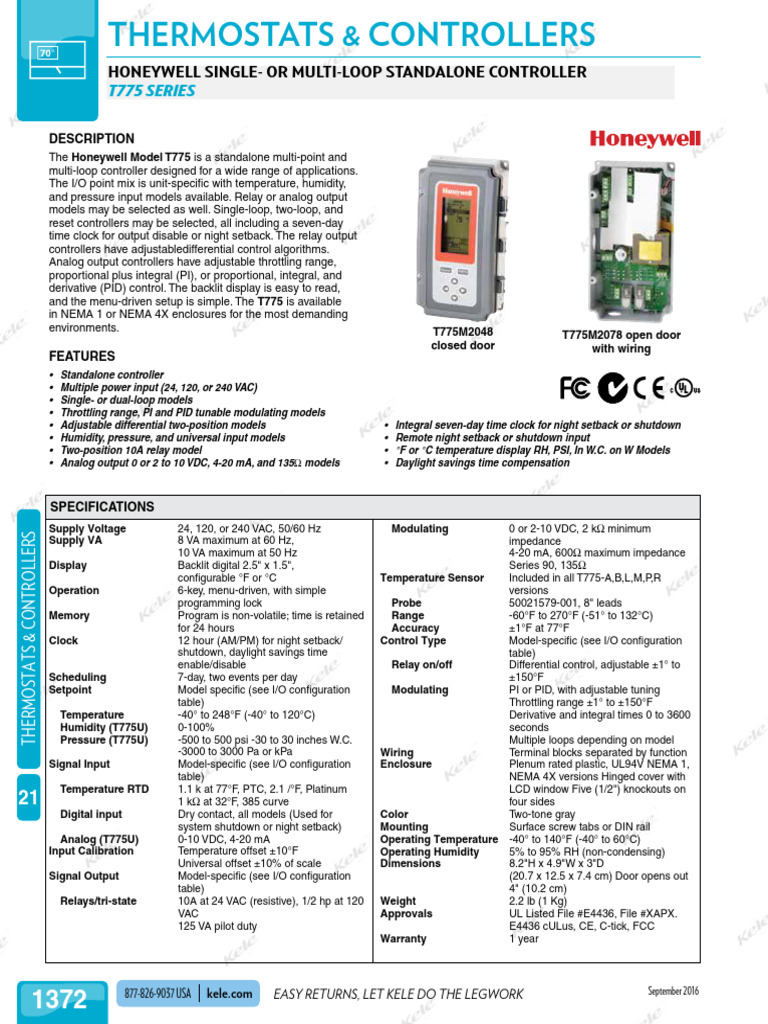 Honeywell T775 Controller Overview | PDF | Relay | Thermostat