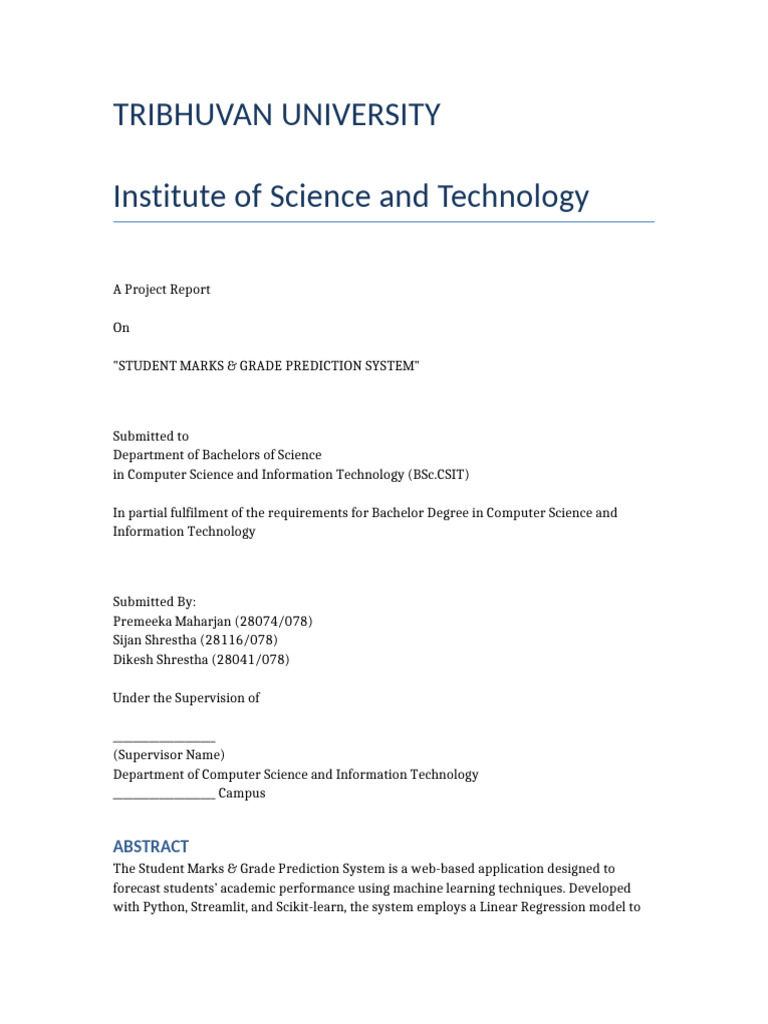 Student Marks Grade Prediction Report | PDF | Machine Learning | Prediction
