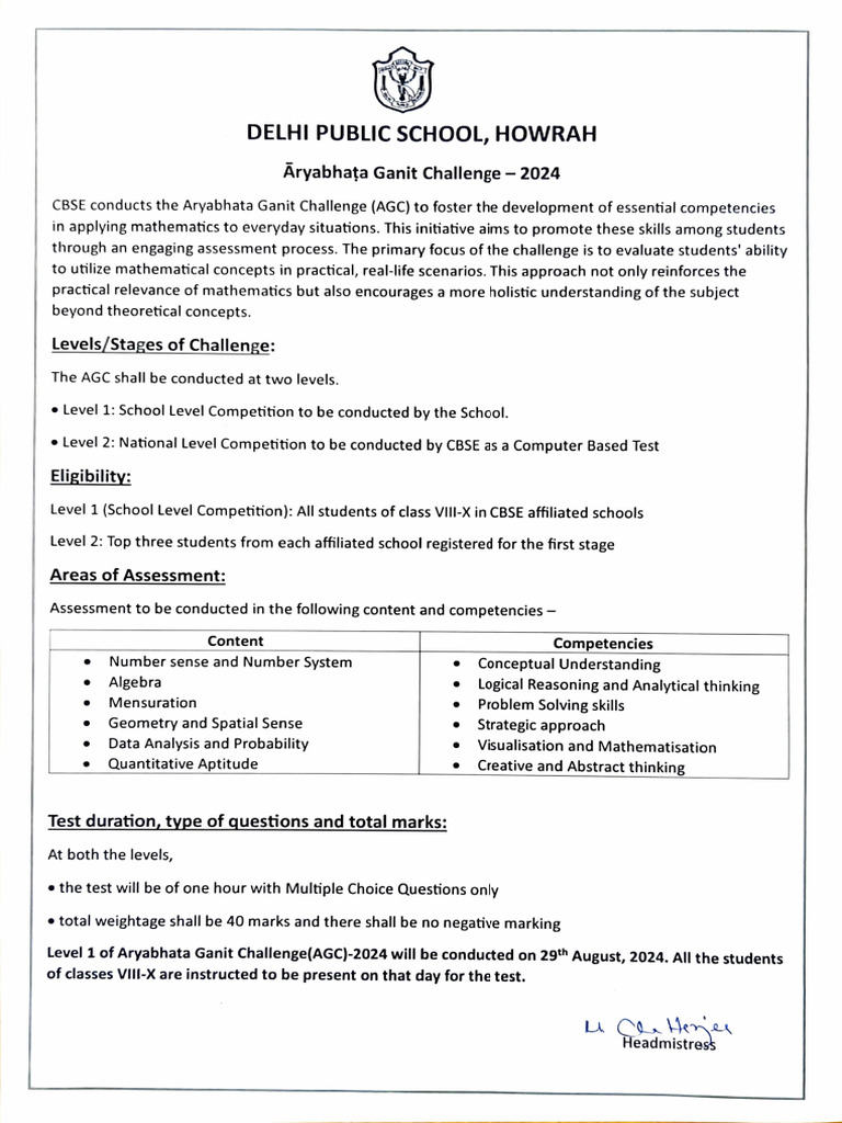 Aryabhatta Ganit Challenge Notice | PDF
