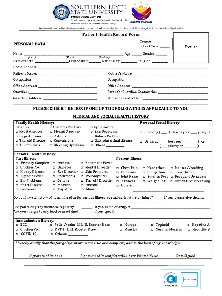 Patient Health Record Form Template | PDF | Medicine | Public Health