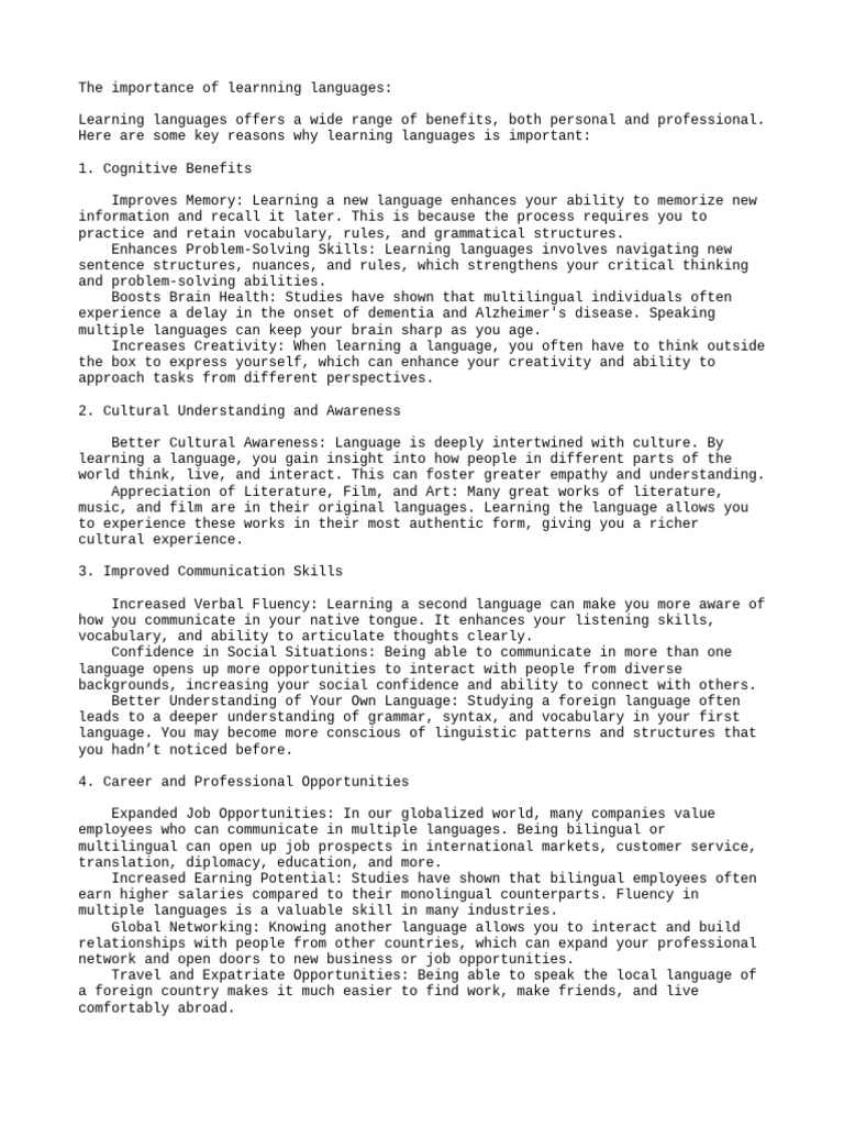 2 - Importance of Learning Languages | PDF | Multilingualism ...
