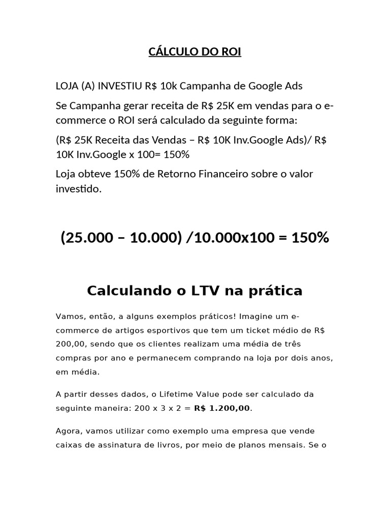 Cálculo Do Roi | PDF