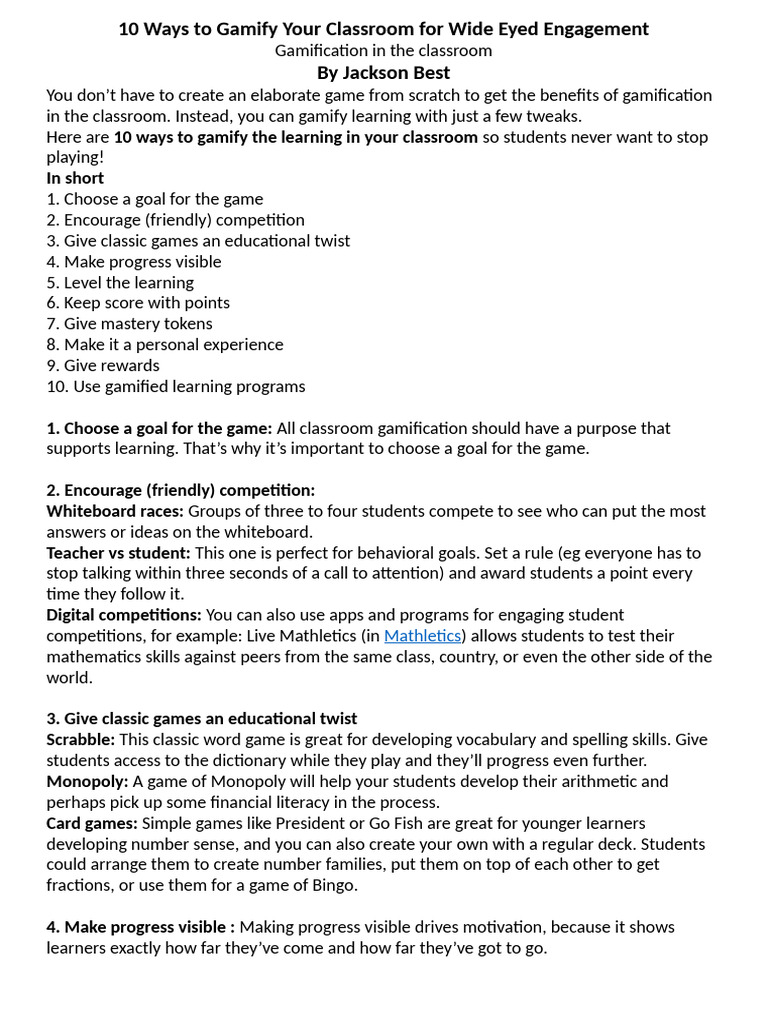 Gamify Your Classroom: 10 Engaging Tips | PDF | Learning | Behavior ...