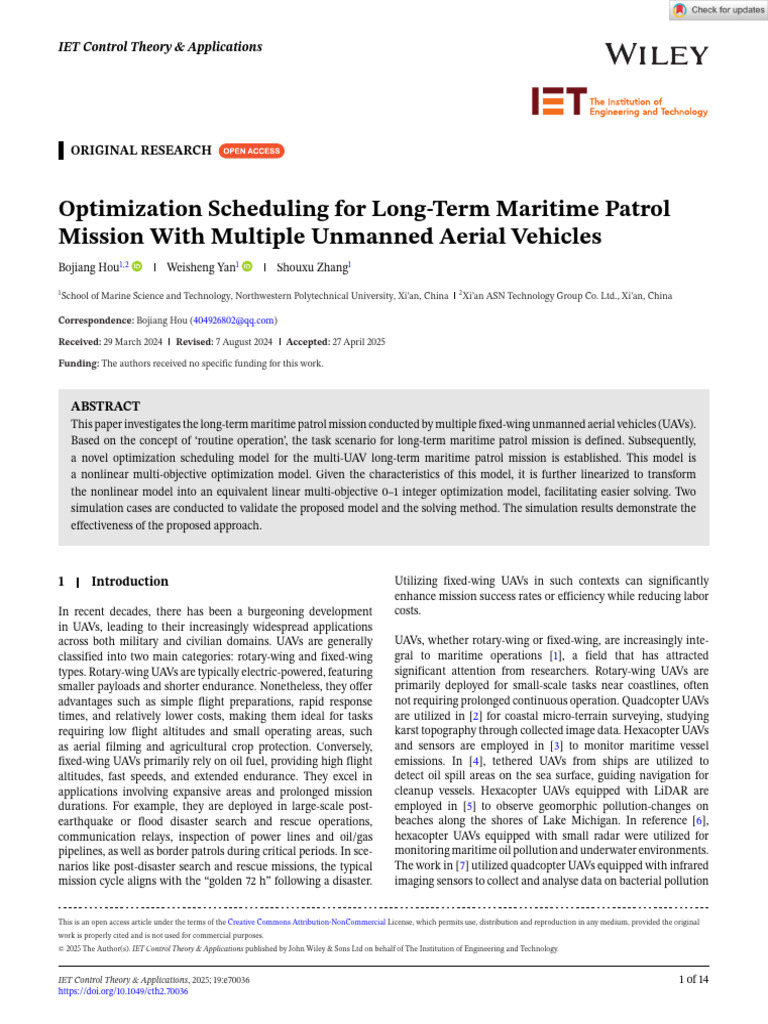 IET Control Theory Appl - 2025 - Hou - Optimization Scheduling For Long Term Maritime Patrol ...