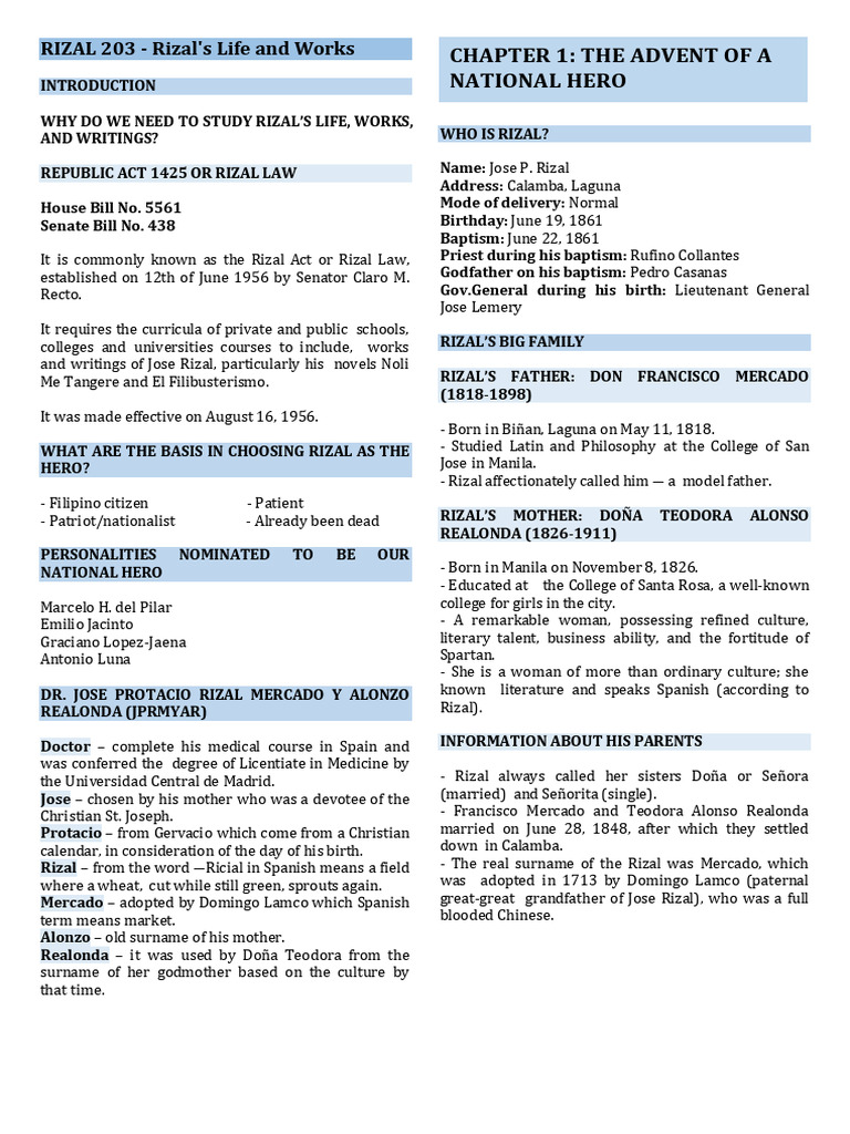Rizal Chapter 1 2 3 | PDF | Philippines