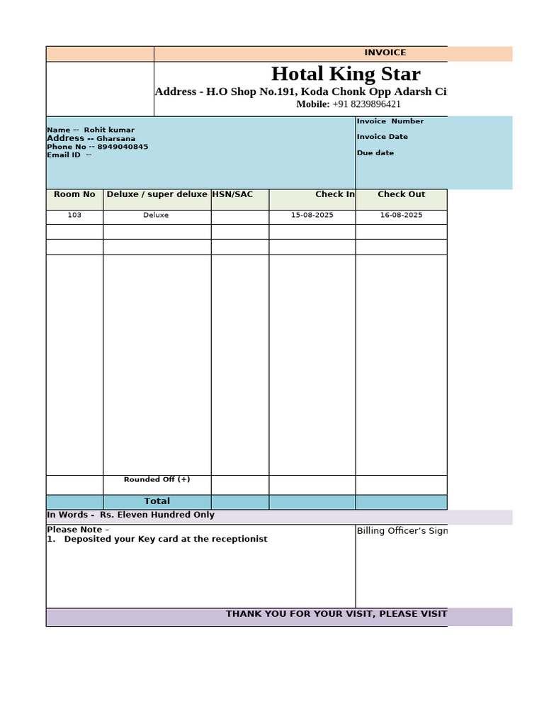 Hotel Bill Format 1 | PDF