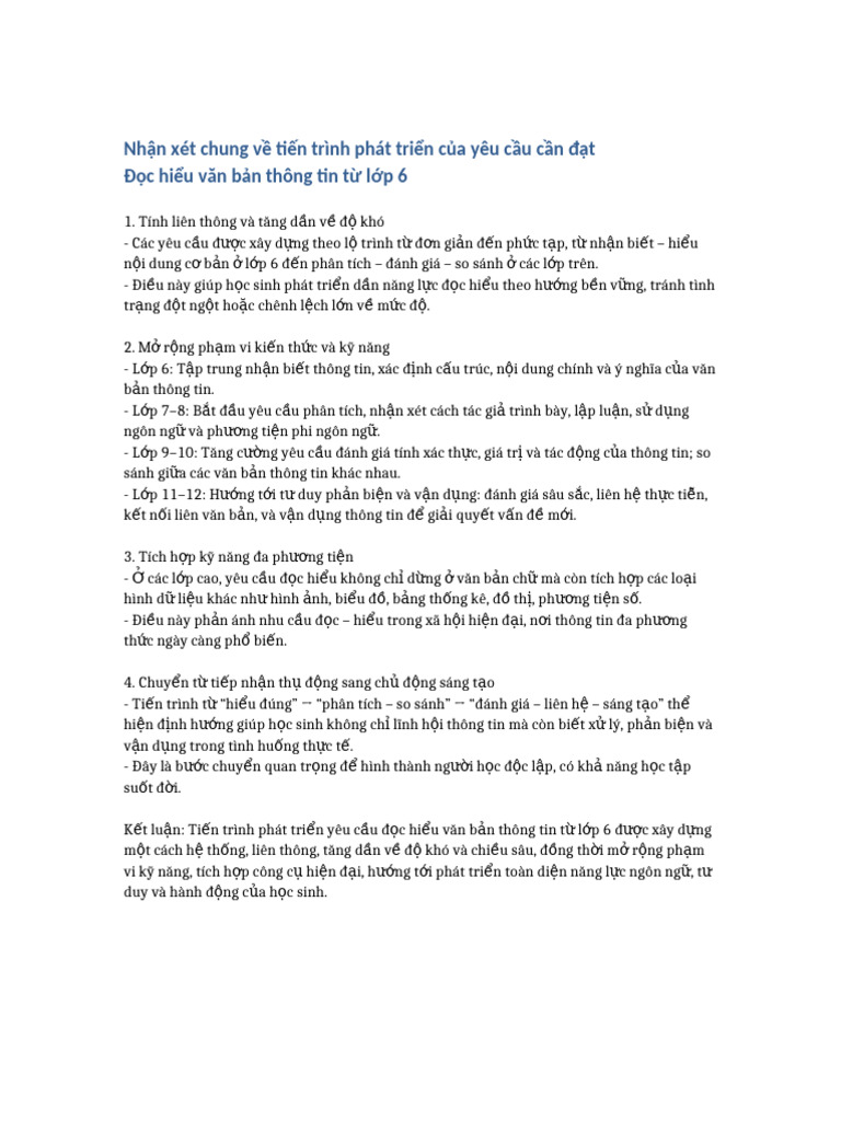 Nhan Xet Doc Hieu Van Ban Thong Tin | PDF