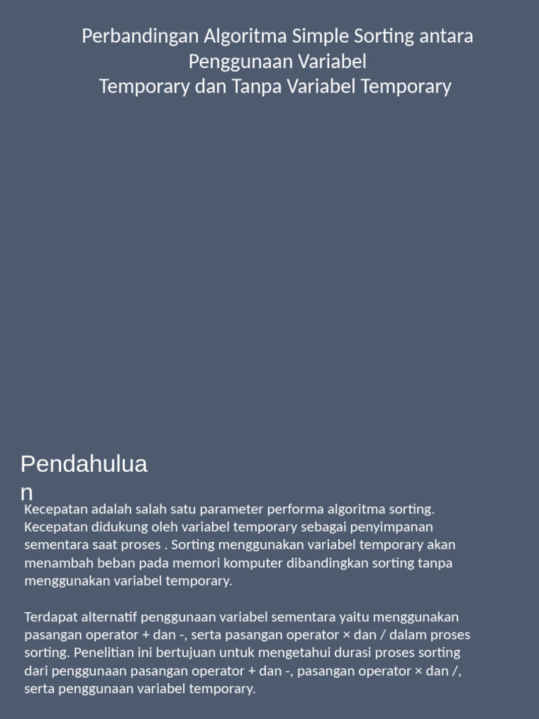 Perbandingan Sorting dengan Variabel Temporary | PDF