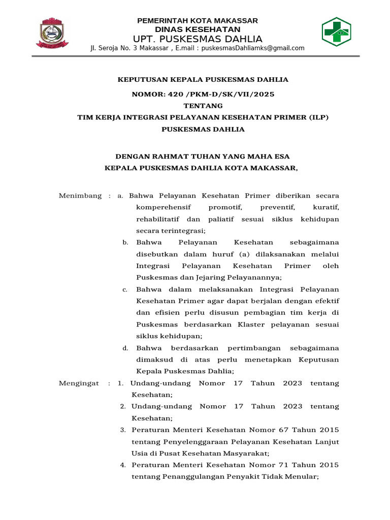 1. Sk Tim Kerja Ilp Pkm Dahlia Ok | PDF