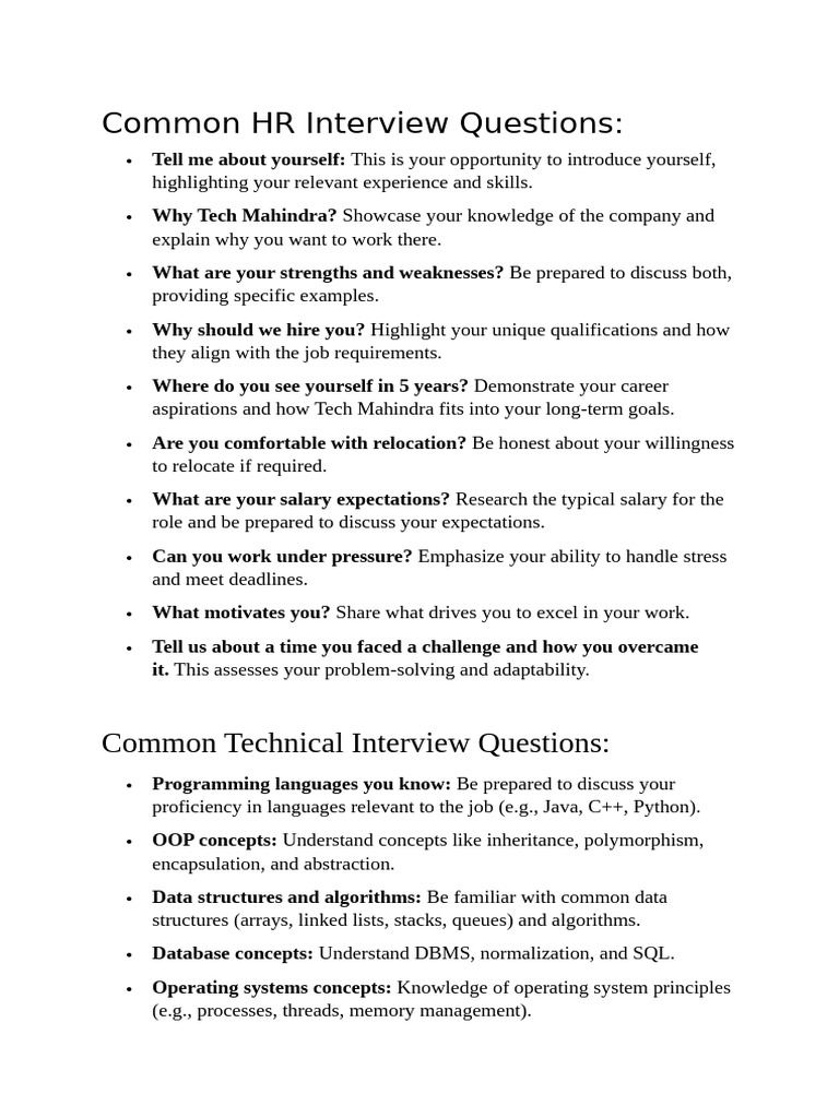 Common HR Interview Questions | PDF | Pointer (Computer Programming ...