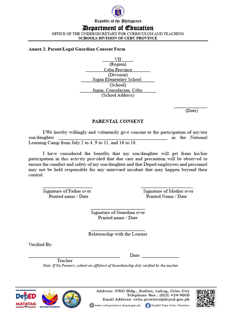 NLC Parent Legal Guardian Consent Form | PDF | Parenting | Family