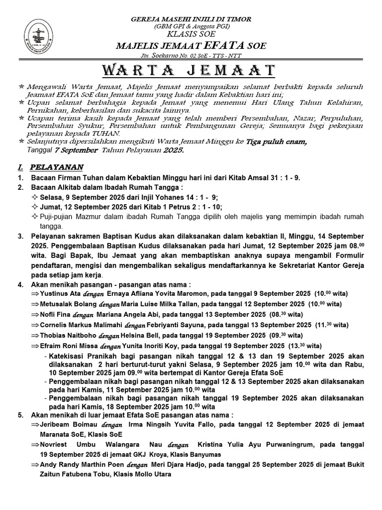 Warta Jemaat Efata SoE 7 Sept 2025 | PDF