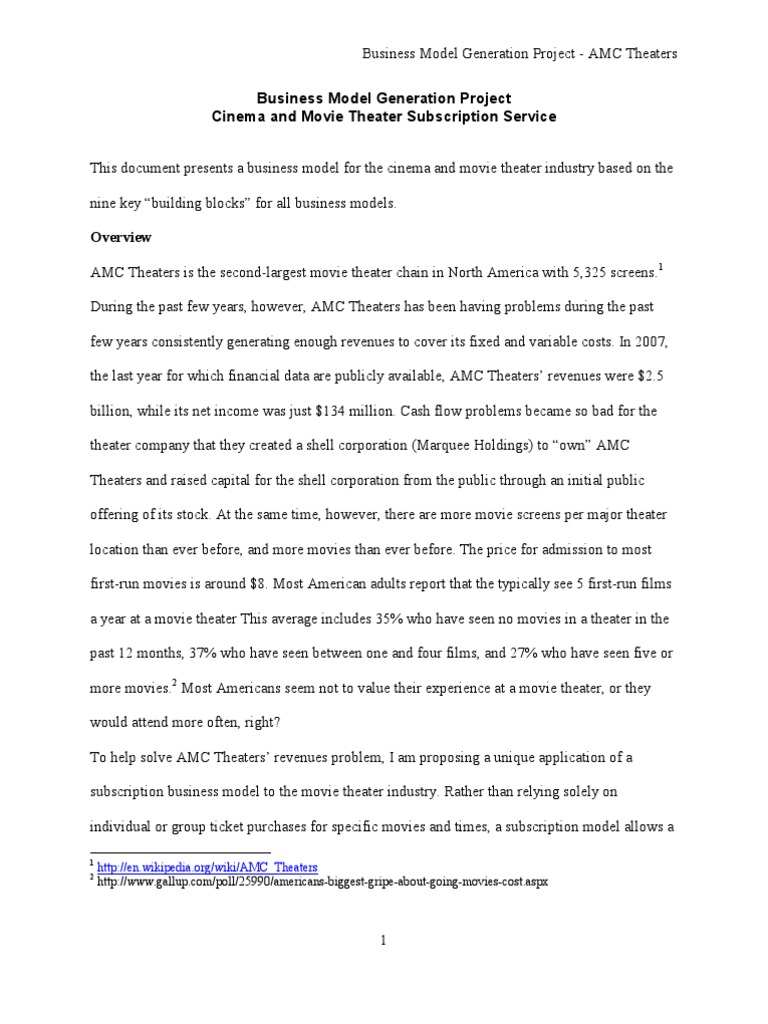 Business Model Generation Project - AMC Theaters | PDF | Movie Theater ...