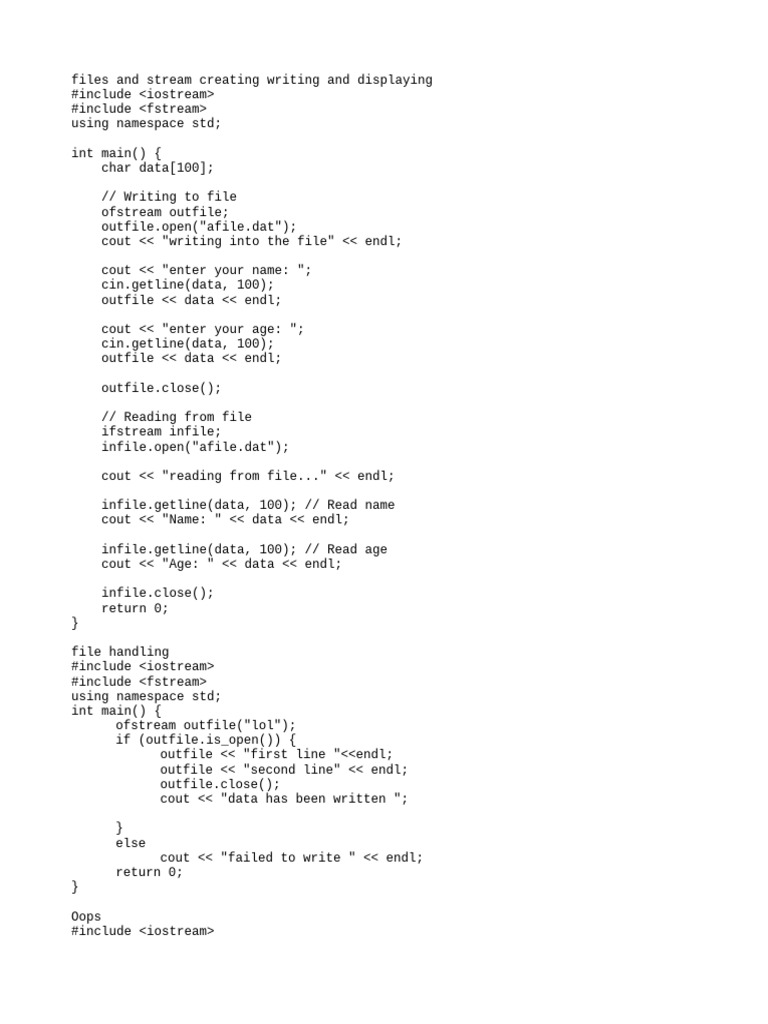 Files and Stream Creating Writing A | PDF | Namespace | Software ...
