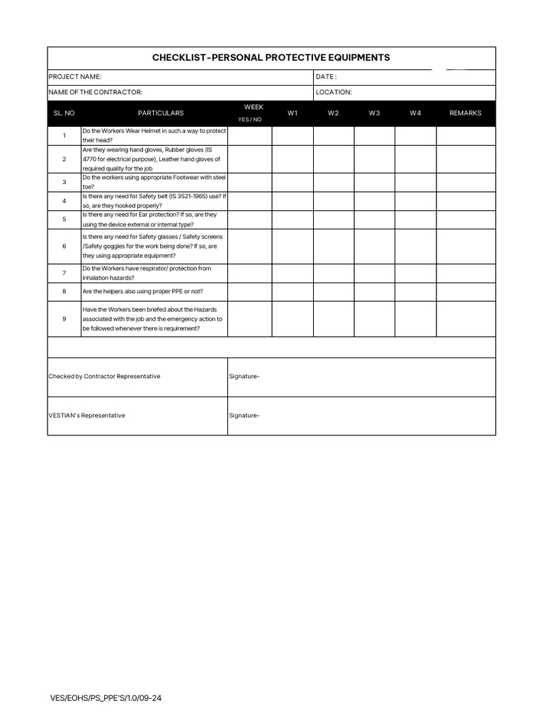 EHS PPE's Checklist | PDF